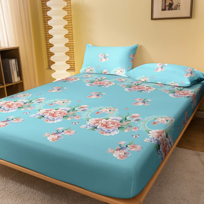 1-Simple-Modern-Plant-Flower-Printed-Matte-Fitted-Sheet-Bedroom-Printed ...