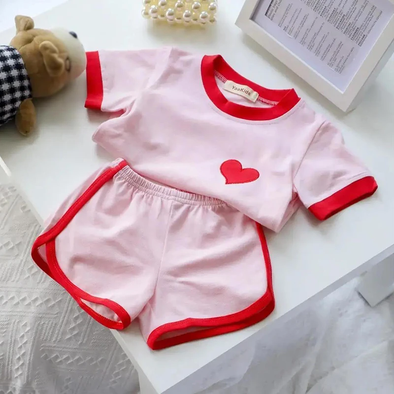 2Pcs-Set-Summer-Girls-Outfits-Sets-Sweet-Cute-Heart-Pattern-T-shirt ...