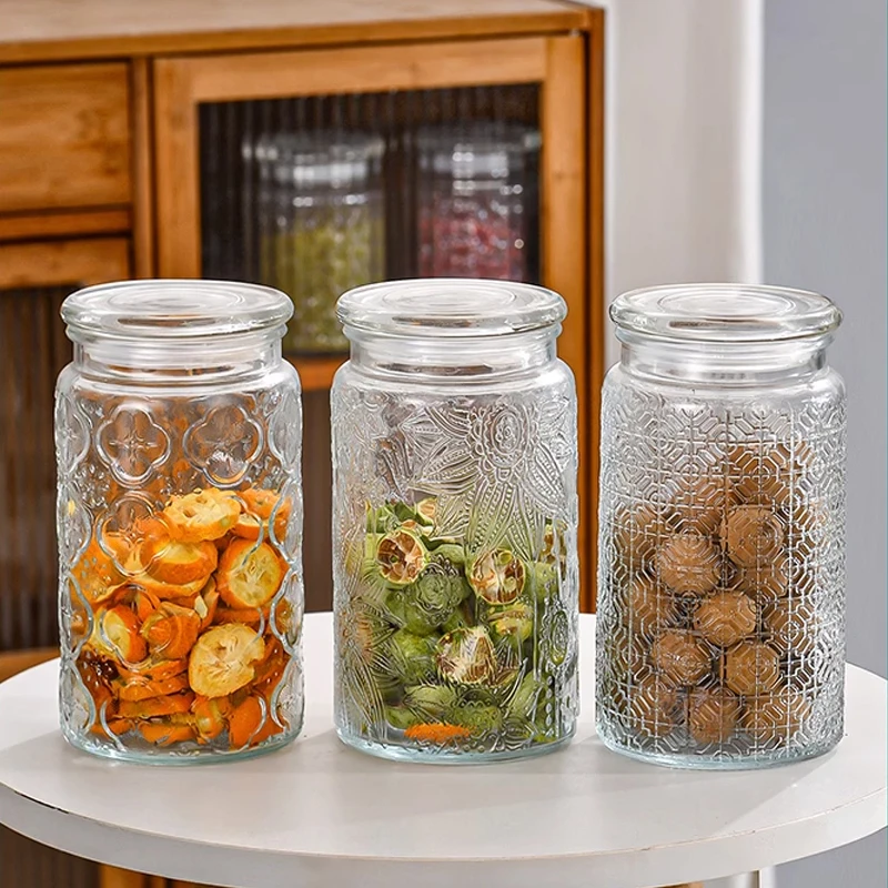 1000ml-Glass-Storage-Jar-of-Begonia-Flower-Nuts-Snacks-Sealed-Jar-of ...