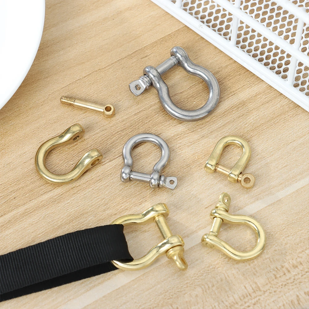 Solid-Brass-Carabiner-D-Bow-Staples-Shackle-Fob-Key-Ring-Keychain-Hook ...