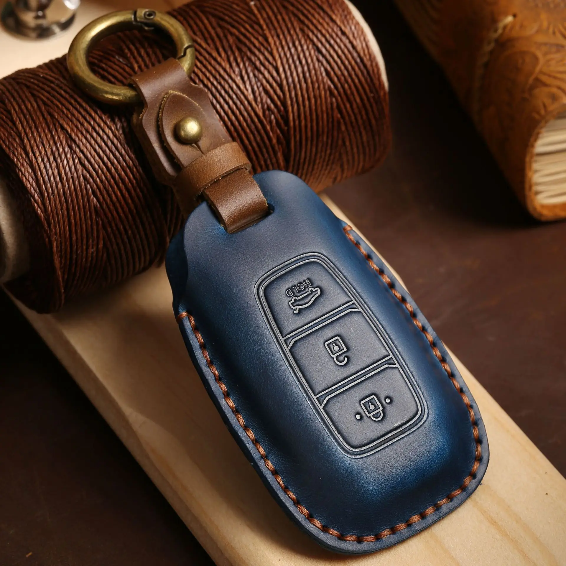 Luxury Leather Car Key Case Cover Fob Keychain Accessories for Hyundai ...