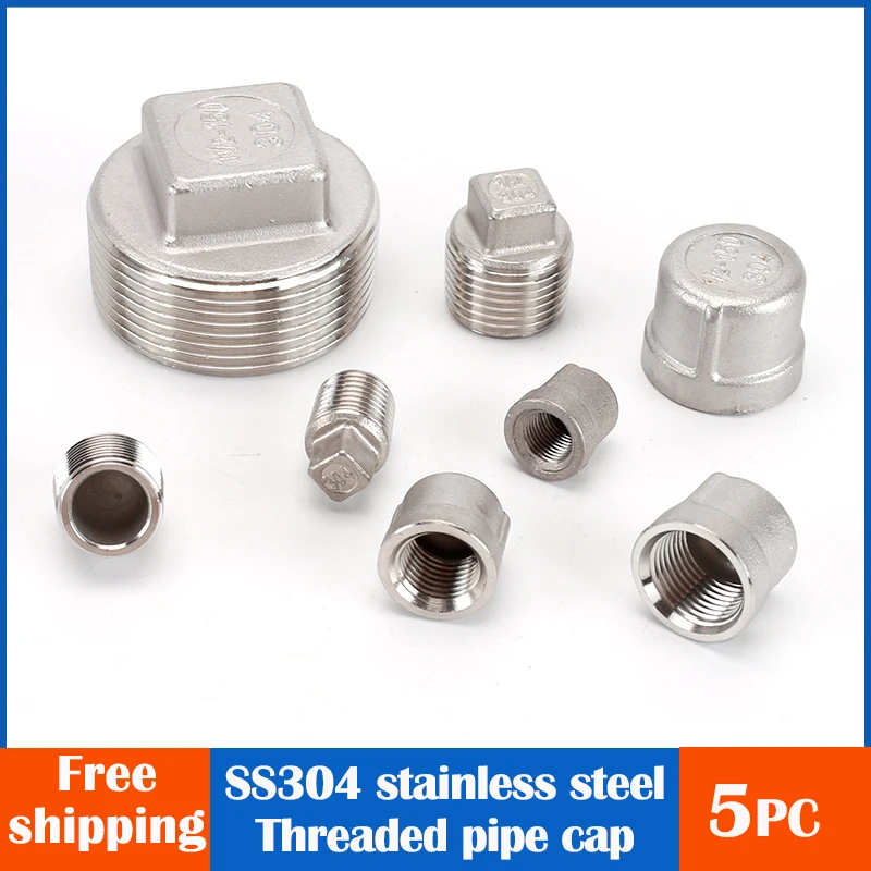 암수 나사산 파이프 피팅 파이프 캡, SS304 스테인리스강, BSP DN6 DN8 DN10 DN15 DN20, 1/8 "1/4" 3/8 "1/2" 3/4 ", 5 개 ...