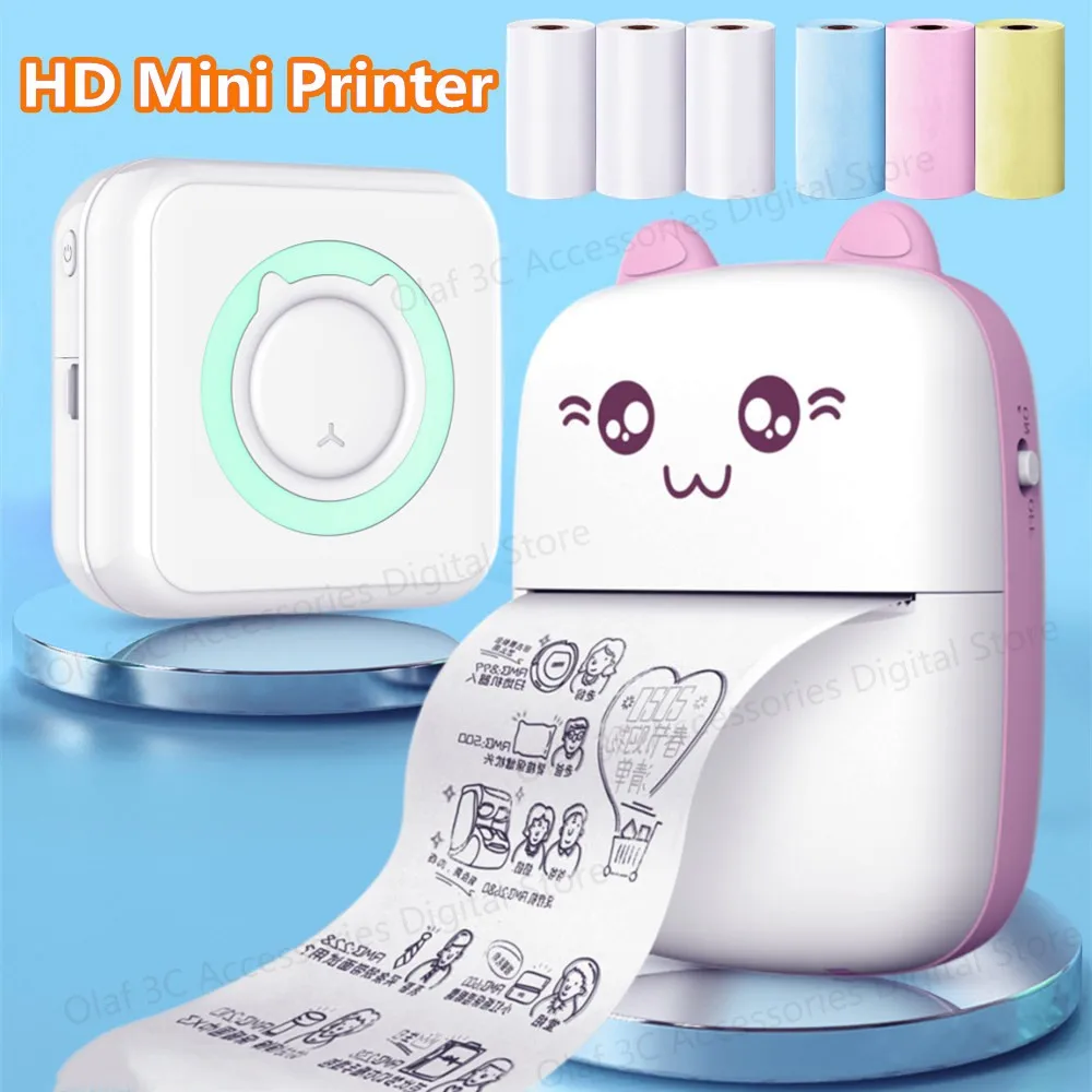 Meow Mini Label Printer Thermal Portable Printers Stickers Paper ...