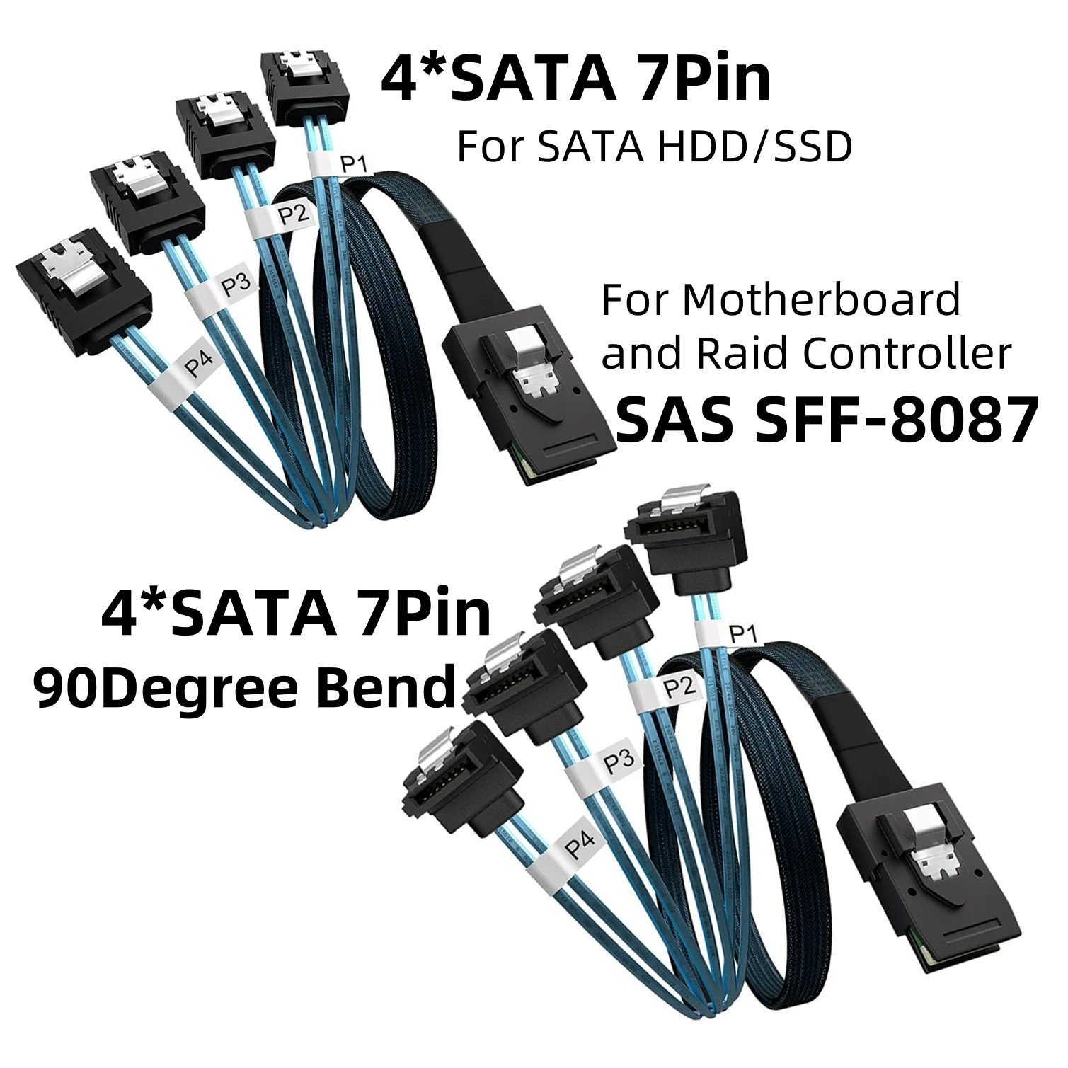 Internal Mini SAS SFF-8087 to 4 SATA 7Pin Cable with Latching Connector ...