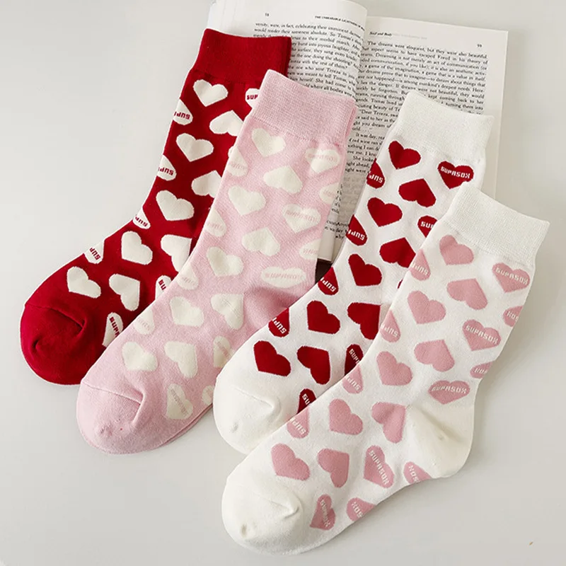 New Women Socks Cute Love With Heart Print Sock Cotton Harajuku Vintage ...