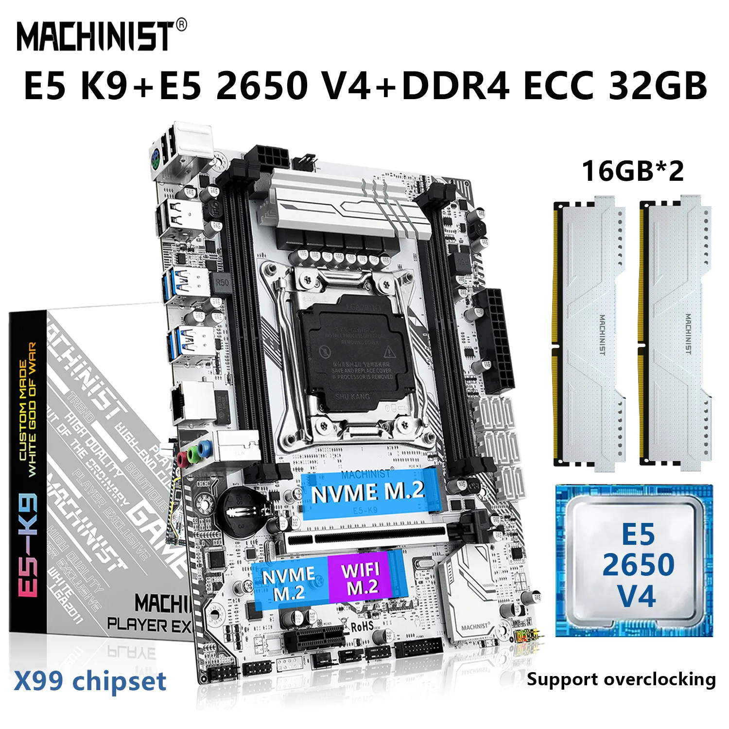 MACHINIST X99 마더보드 LGA 2011 3 키트 세트, Xeon E5 2650 V4 CPU 프로세서, 32G ...