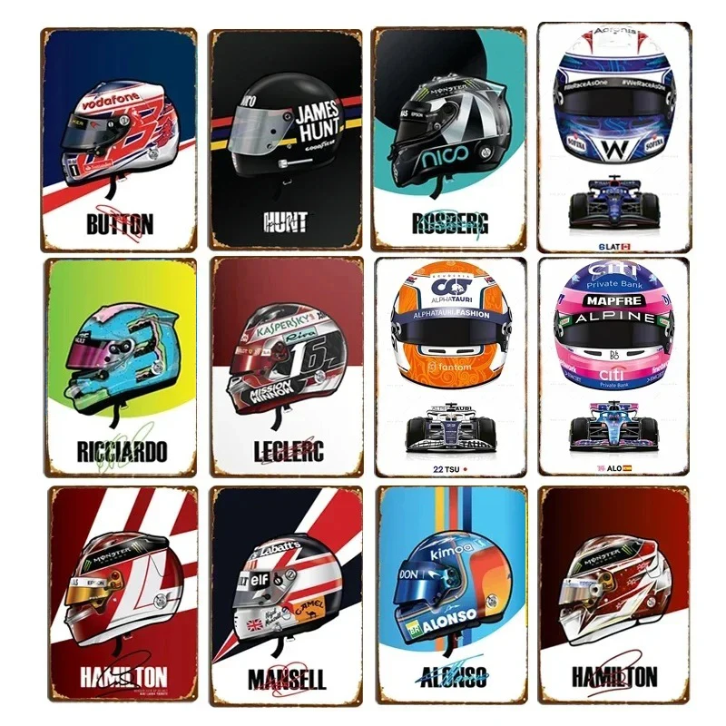 1PcClassic-Racing-Car-Helmet-Tin-Sign-Metal-Wall-Plate-Poster ...