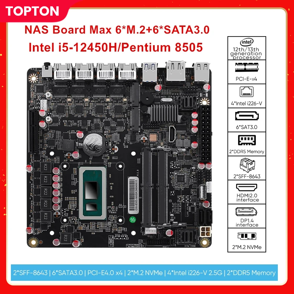 Placa-m-e-para-roteador-Firewall-Mini-ITX-Mainboard-i5-12450H-6-Bay-NAS ...