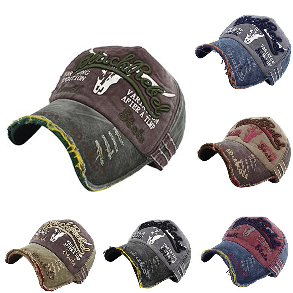 Retro-Washed-Cotton-Snapback-Hat-Hip-Hop-Bull-Head-Print-Trucker-Dad ...