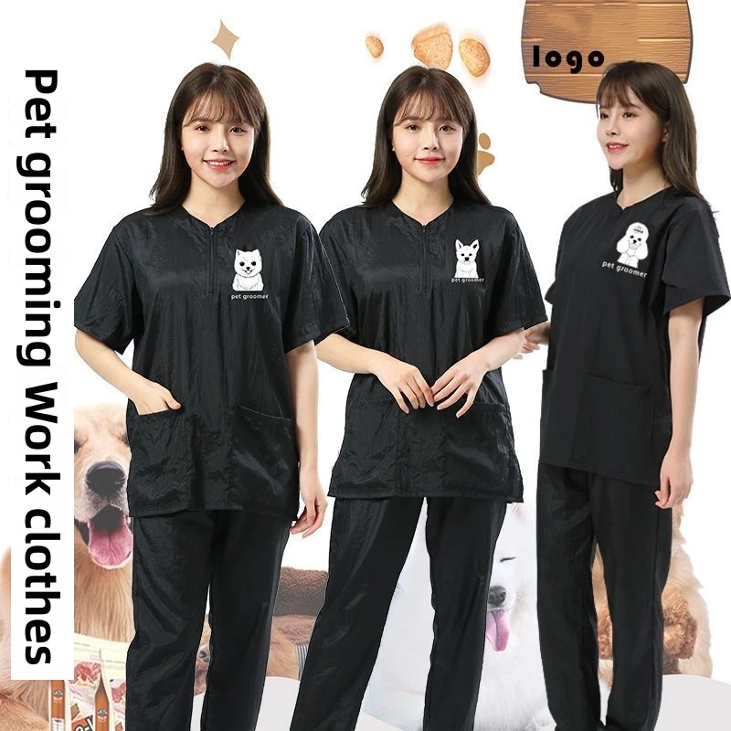 Pet-Dog-Grooming-Clothing-Short-Sleeve-Tops-Pet-Shop-Uniforms-Anti-Hair ...