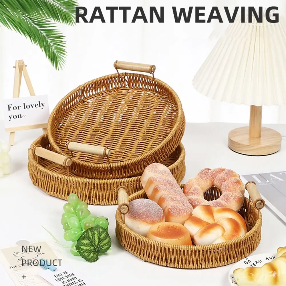 Food-Plate-Handwoven-Plastic-Rattan-Storage-Tray-Round-Shape-Fruit ...