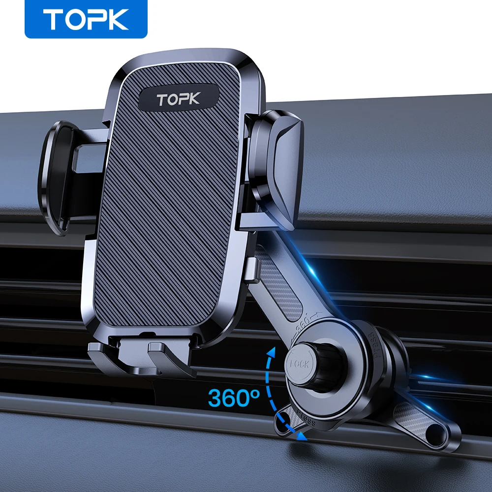 TOPK-Car-Phone-Mount-Holder-3-Point-Support-360-Rotating-Extended-Arm-Metal-Hook-Superior ...