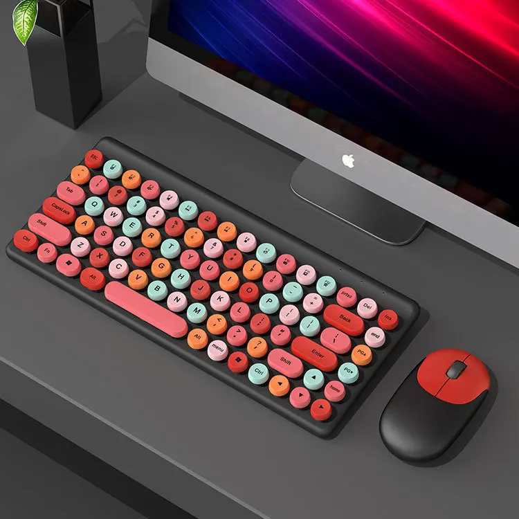 Color-Keyboard-and-Mouse-Set-Lipstick-Punk-2-4G-Wireless-Keyboard-and ...
