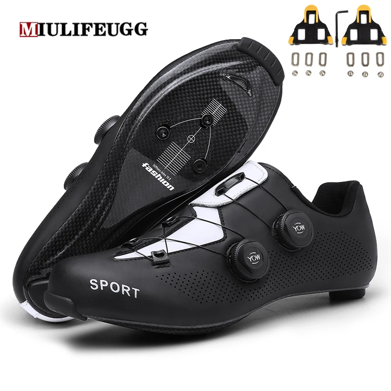MIULIFEUGG Carbon Fiber Speed Cycling Flat Shoes Road Men Route Cleat ...