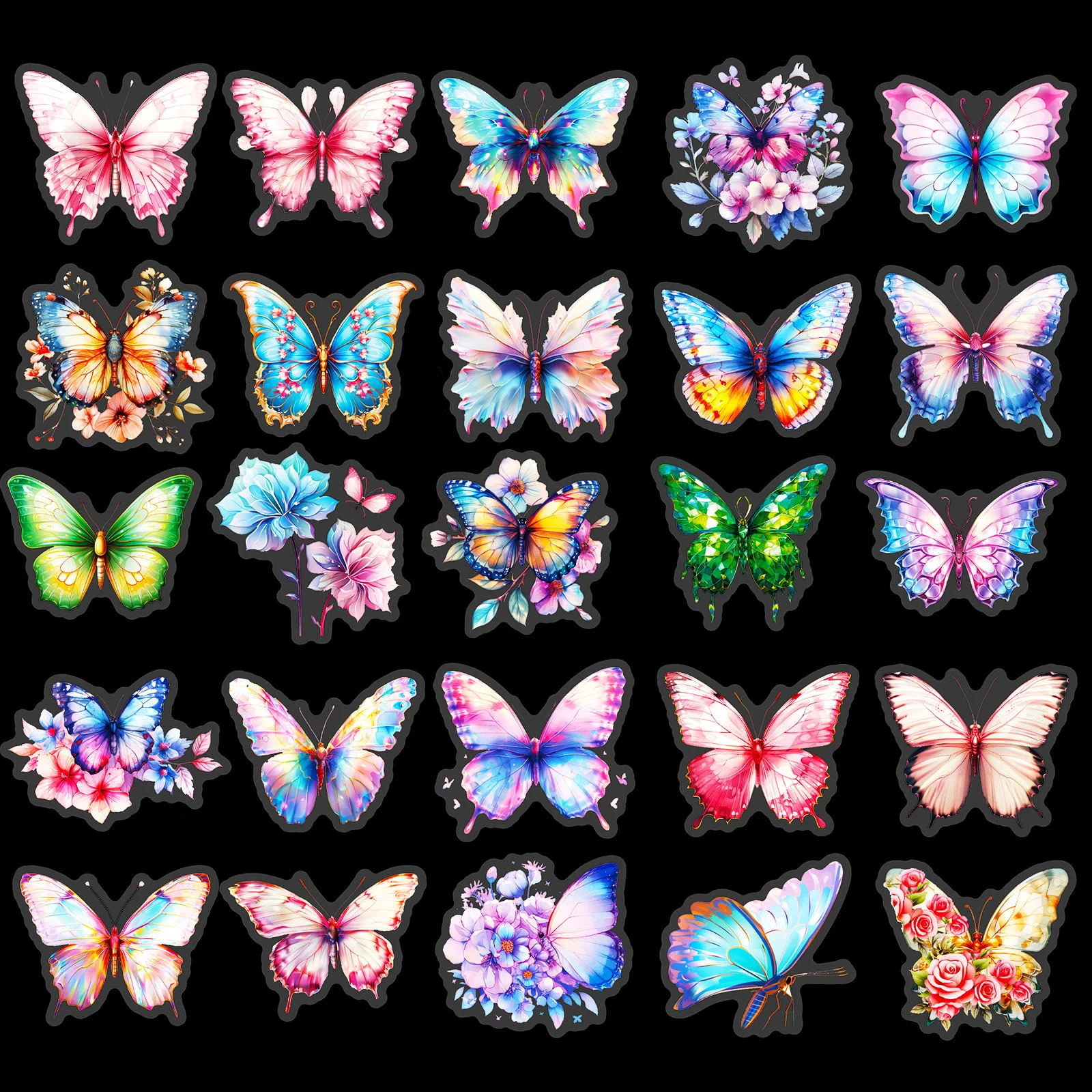 50-Pcs-PET-Colorful-Butterfly-Stickers-Waterproof-DIY-Water-Cup-Phone ...