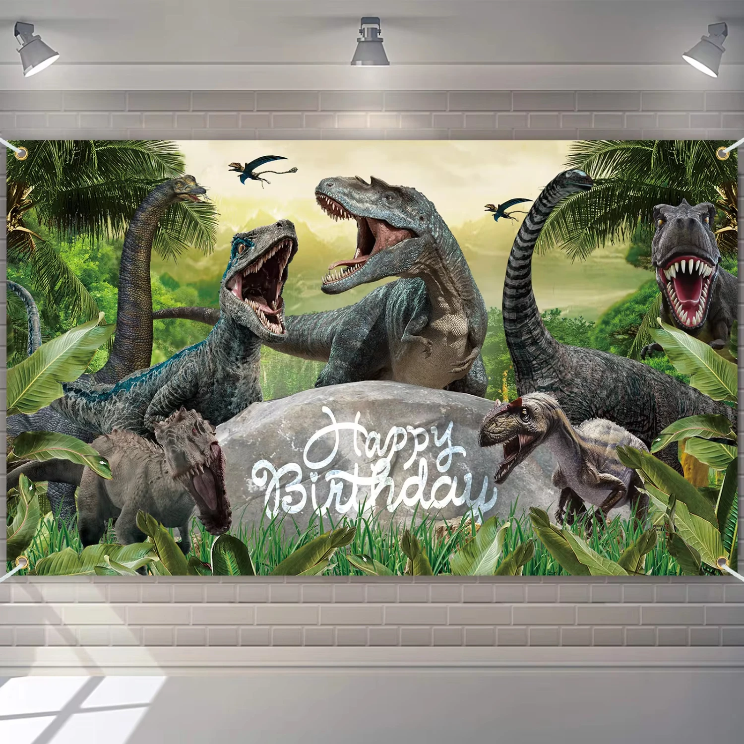 Dinossauros-Birthday-Party-Decora-es-Banner-Backdrop-Safari-Jungle-Dino ...