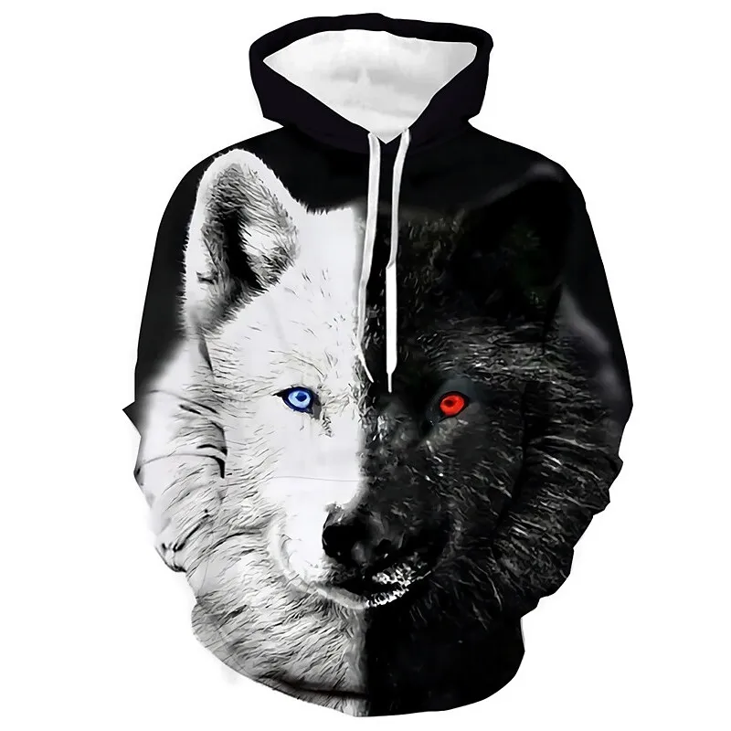 Sudadera-con-capucha-con-estampado-3D-de-Lobo-Blanco-y-negro-para ...