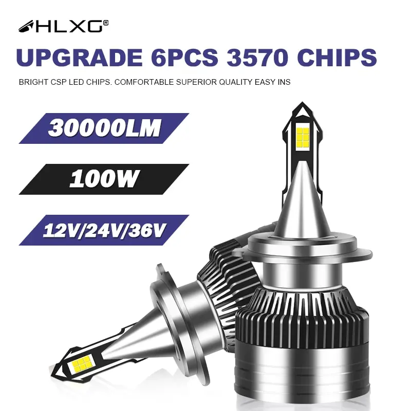 HLXG bombilla LED para faro delantero de coche, luces H4 H7 Canbus 9005 HB3 9006 HB4 30000LM ...