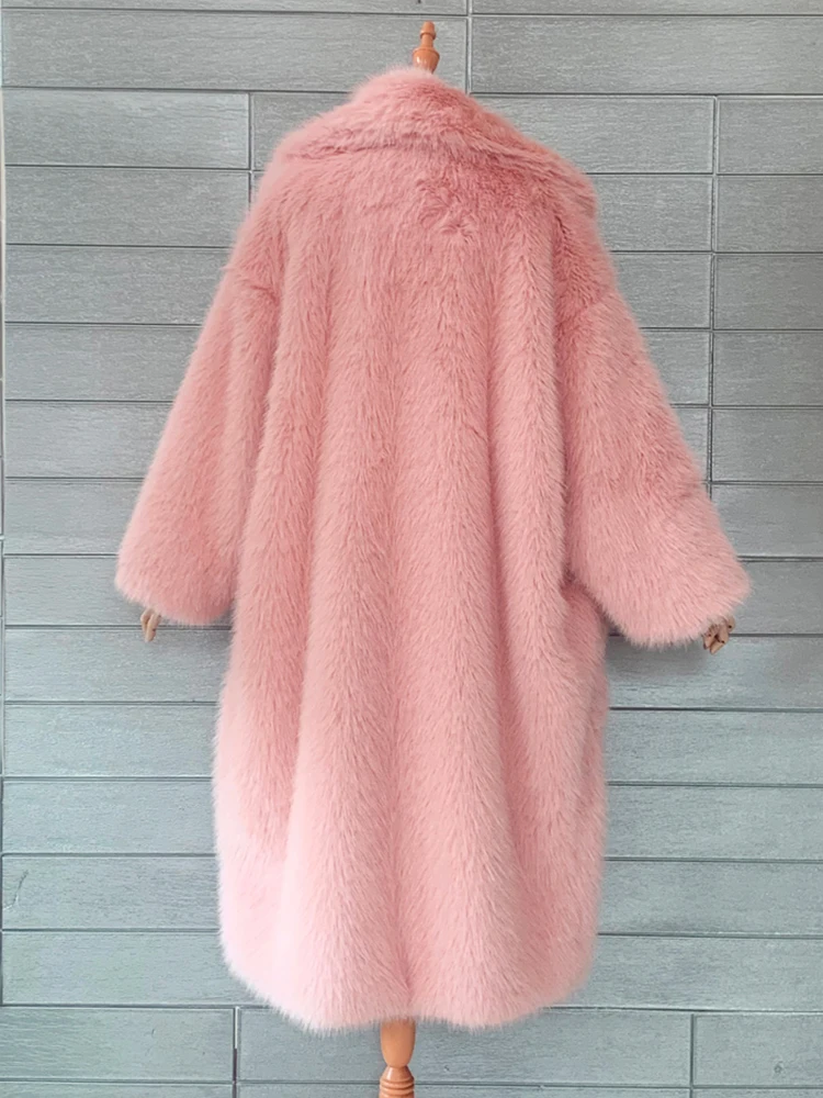 Lautaro Winter Long Oversized Pink Thick Warm Soft Shaggy Fluffy Faux Fur Coat Women Pockets ...