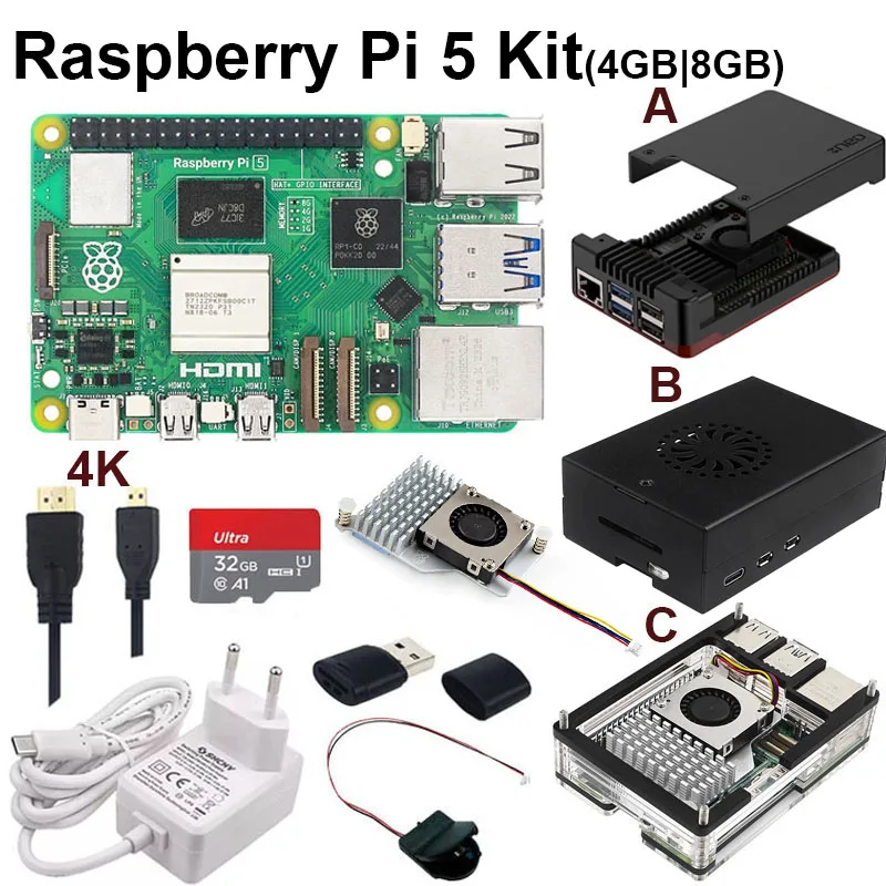 Raspberry-Pi-5-Starter-Kit-8GB-4GB-RAM-Board-Acrylic-Case-Ventilador ...