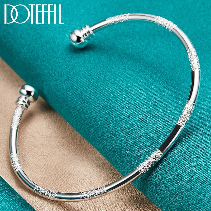 DOTEFFIL 925 Sterling Silver Double Beads Smooth Matte Cuff Bangle ...