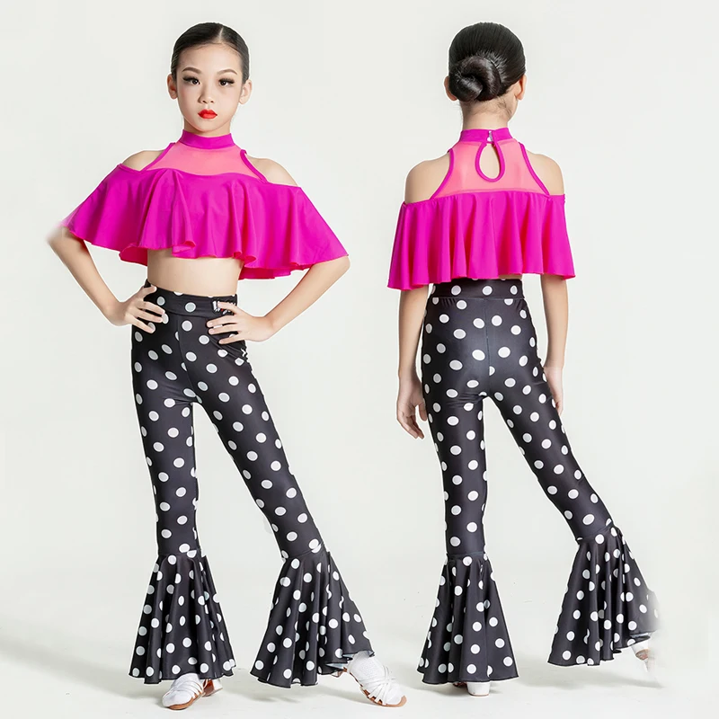 Kids-Chacha-Party-Dancing-Clothes-Ruffled-Top-Flared-Pants-For-Girls ...