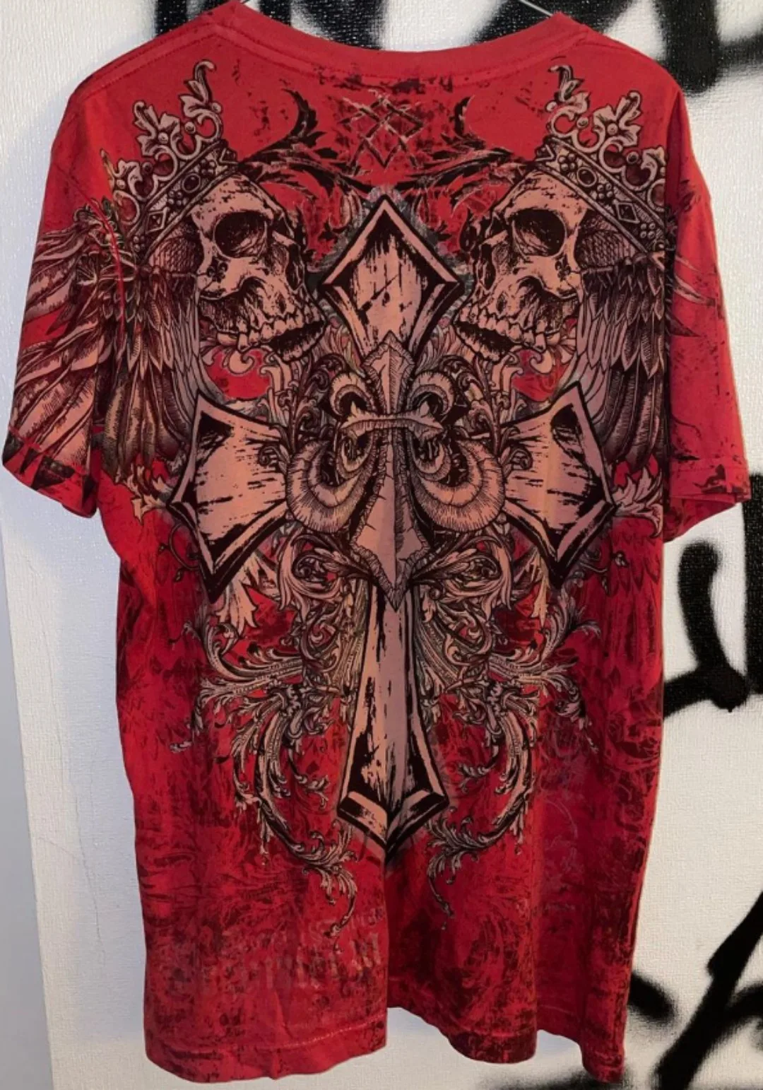 American-New-Y2K-Street-Harajuku-Red-Skull-Round-Neck-Oversized-Shirt ...