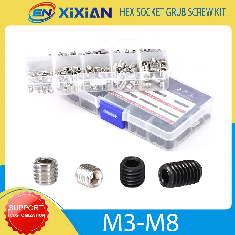 M3-M8 330Pcs DIN916 Stainless Steel And 200Pcs Grade 12.9 Black Hexagon ...