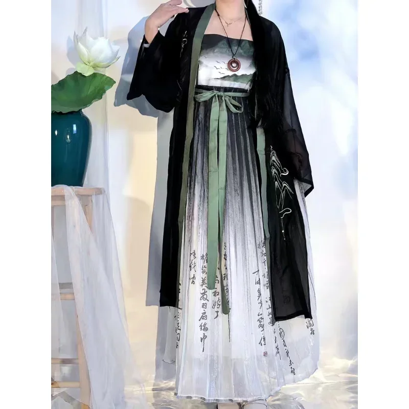 Original-Song-Dynasty-Elegant-Green-Ink-Printed-Hanfu-Dress-Women ...