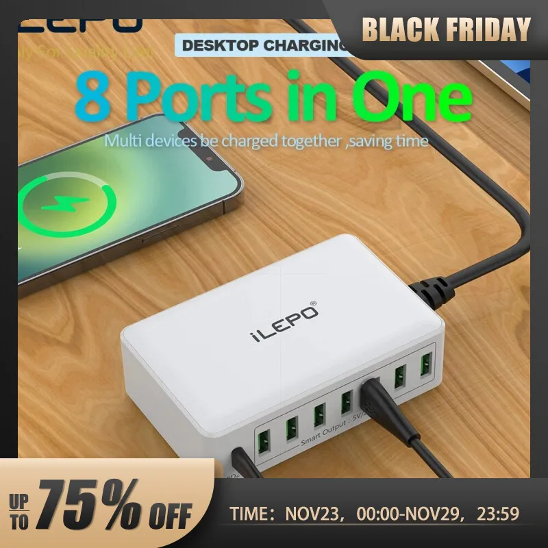 ILEPO-60W-8-Ports-USB-Charging-Station-PD-20W-Type-C-Fast-Charger-Multi ...