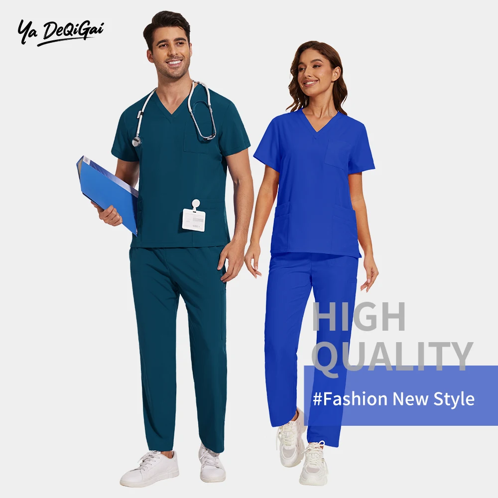 Unisex Nursing Articles Surgical Uniform Woman Short Sleeve Top Pant ...