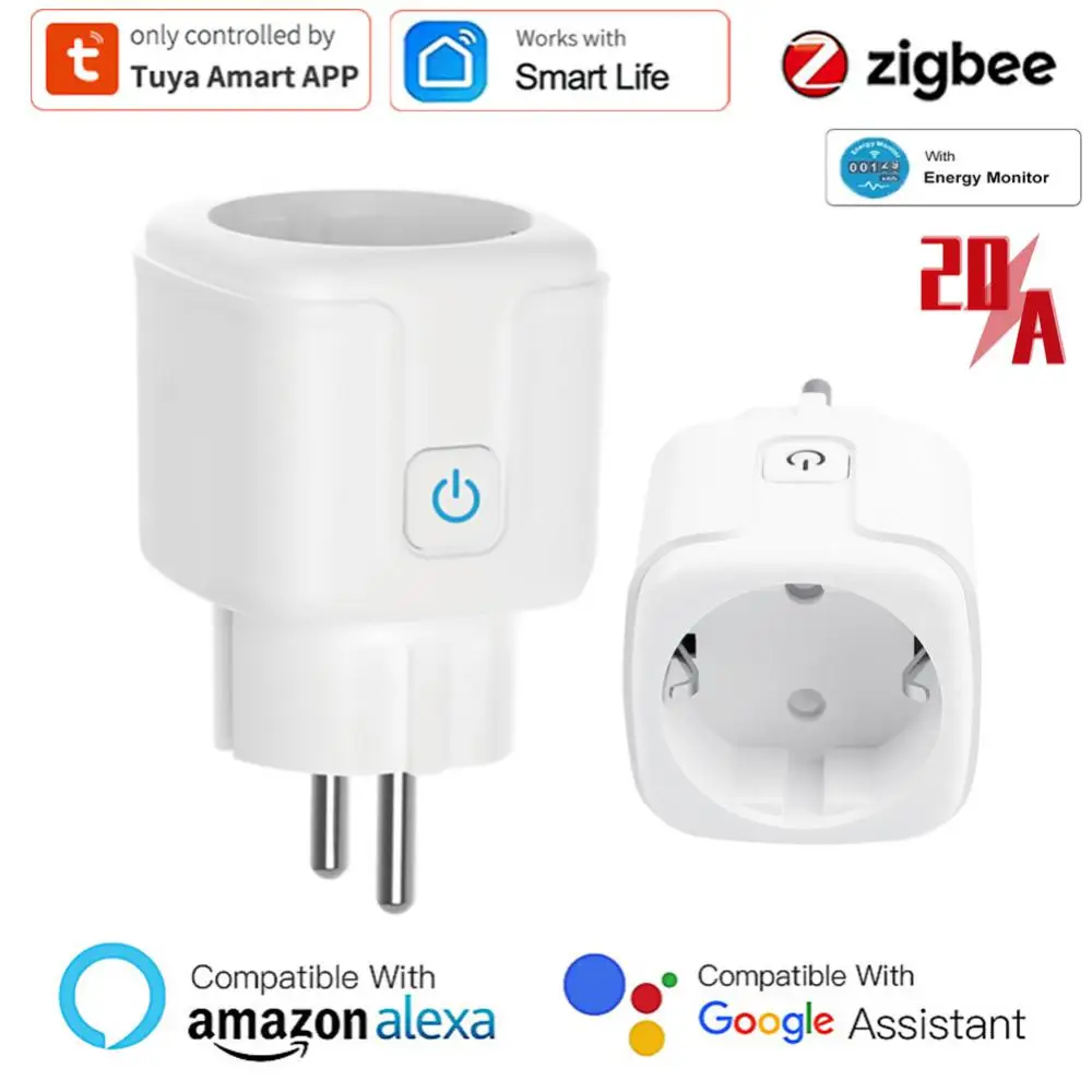 Tuya Smart Zigbee Plug EU 20A AC100-250V Smart Plug Power Outlet Work With Tuya SmartLife App ...