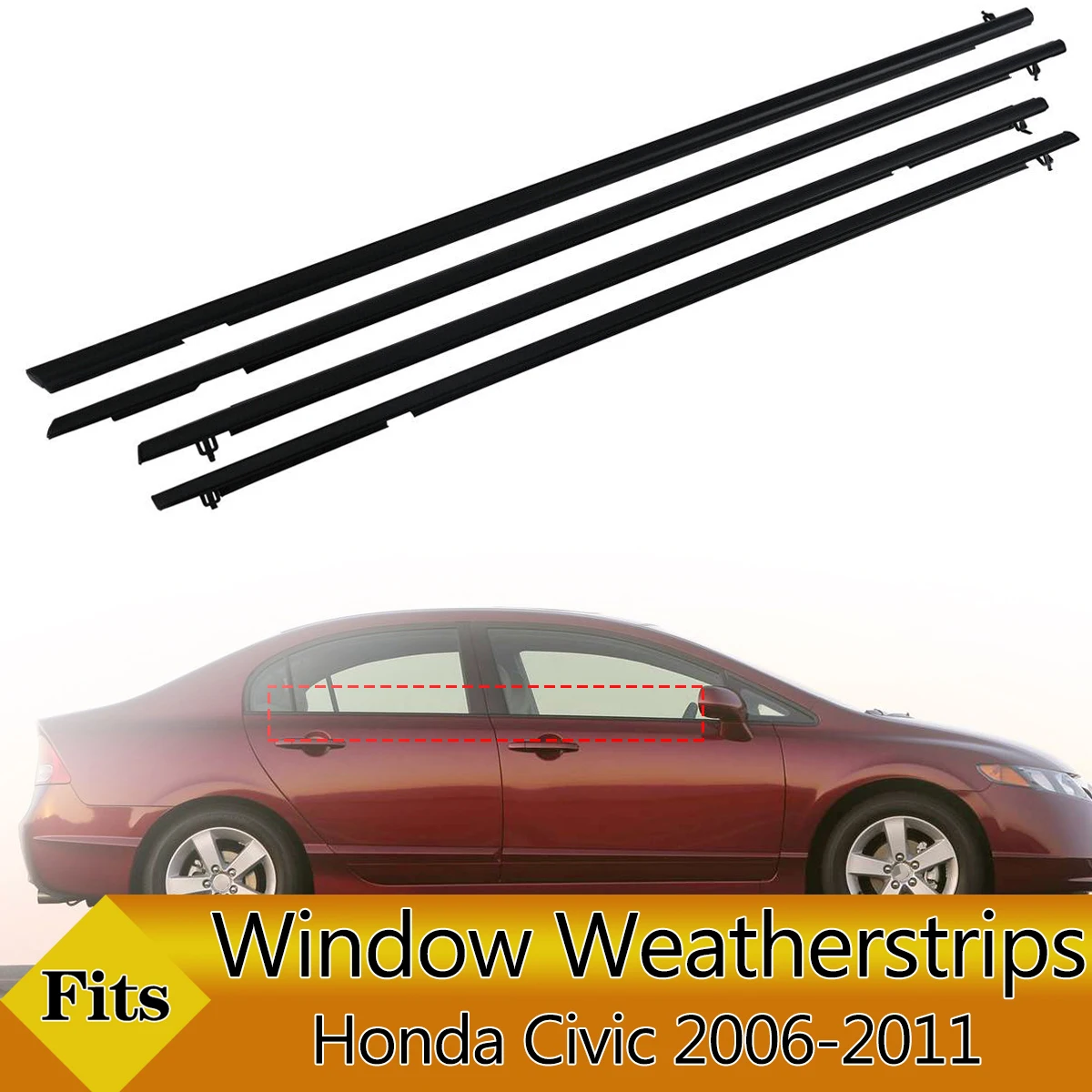 4PCS Car Outer Windows Rubber Weatherstrip Waterproof Pressure Strip ...