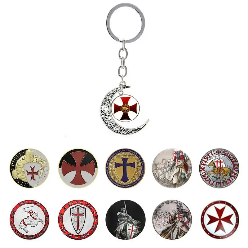 TAFREE Knights Templar Cross Keychain moon pendant keychain men women ...