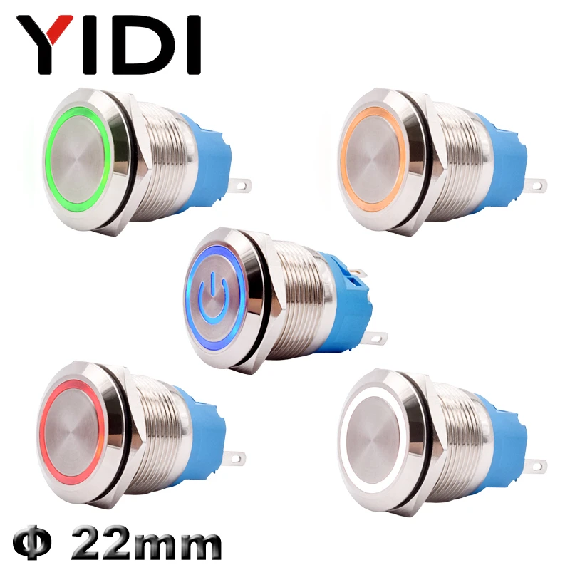 22mm Panel Mounted Metal Push Button Switch On Off 12v 220v Red Green Light 1no1nc Spdt Latching ...