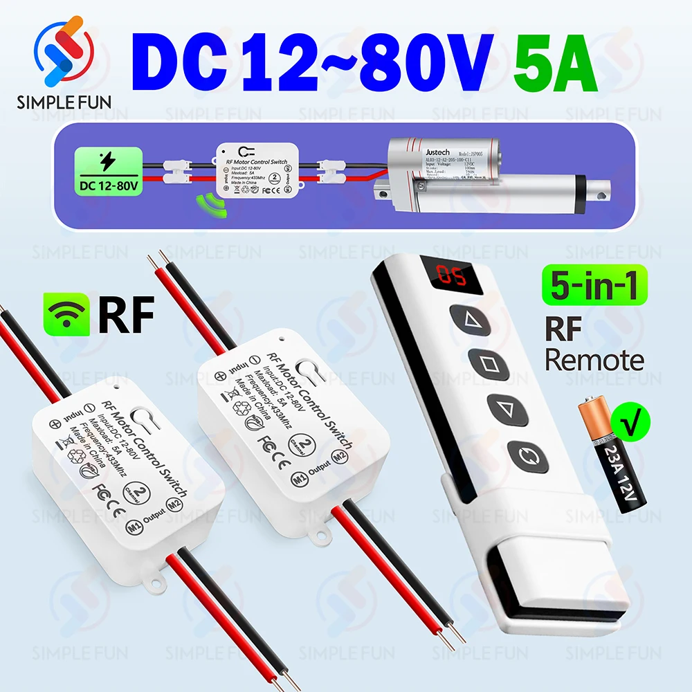 Electric-Putter-Wireless-Remote-Control-Switch-12V-24V-48V-80V-5A ...