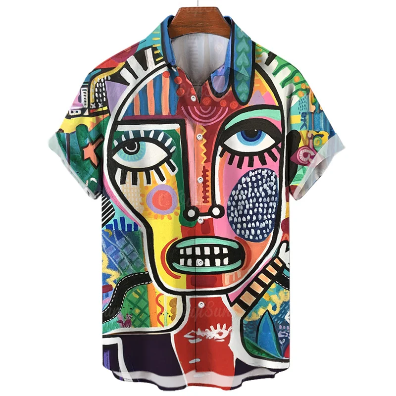 Abstract Face 3d Print Shirt For Men Summer Art Painting Graphics Short ...