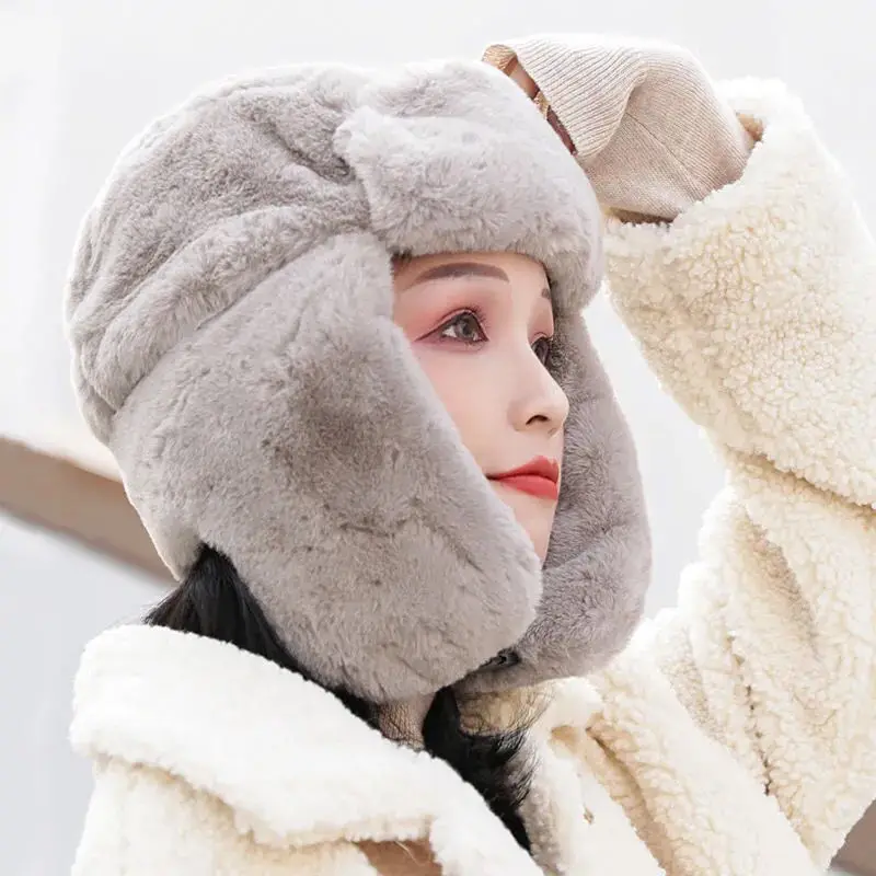 Winter-Thicken-Warm-Bomber-Hat-Men-Women-Fluffy-Plush-Vintage-Earflap ...
