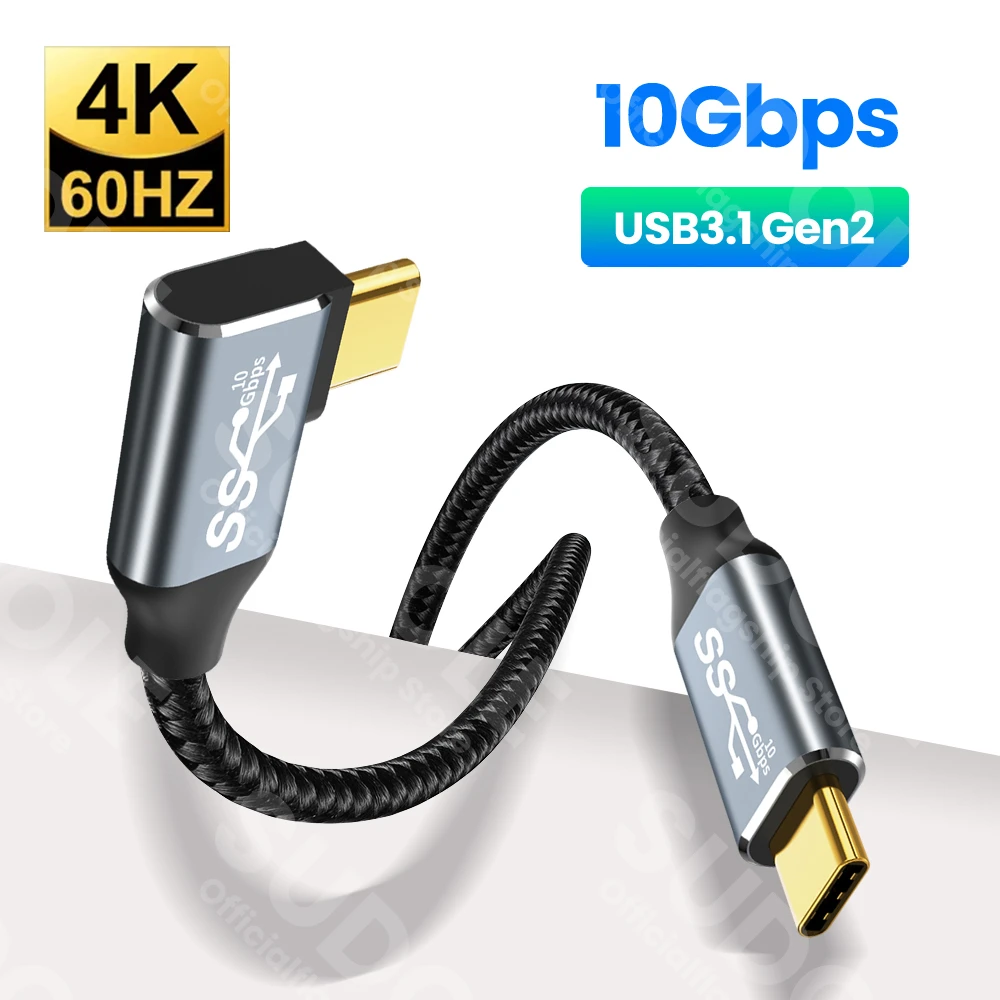 Elbow Usb3.1 10gbps Type C To Usb C Cable Pd 100w 5a Quick Charge 4.0/3.0 Fast Charging Cable ...