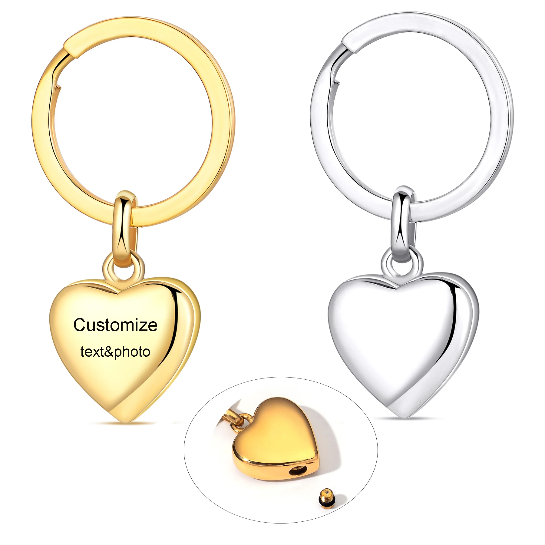 Stainless Steel Heart Urn Pendant Key chain for Pet Cat Dog Human Ashes ...