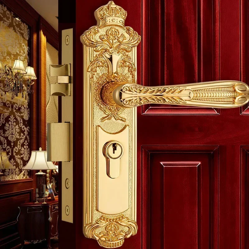Golden-Door-Lock-Antique-Indoor-Wooden-Handle-Locks-Solid-BrassEuropen ...