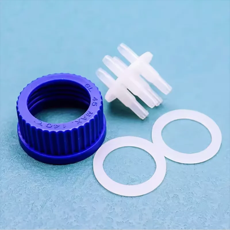 GL45 plastic feed bottle cap single-pass double-pass tee reactor feed ...