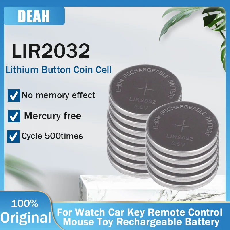 20-100pcs LIR2032 LIR 2032 3.6V Rechargeable Lithium Battery CR2032 ...