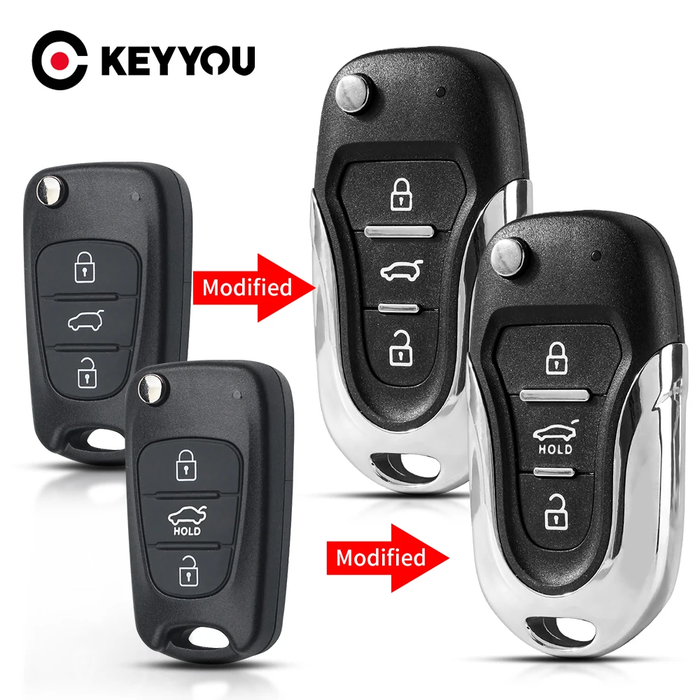 KEYYOU Modified 3 Buttons Flip Remote Car Key Shell Case Fob For ...