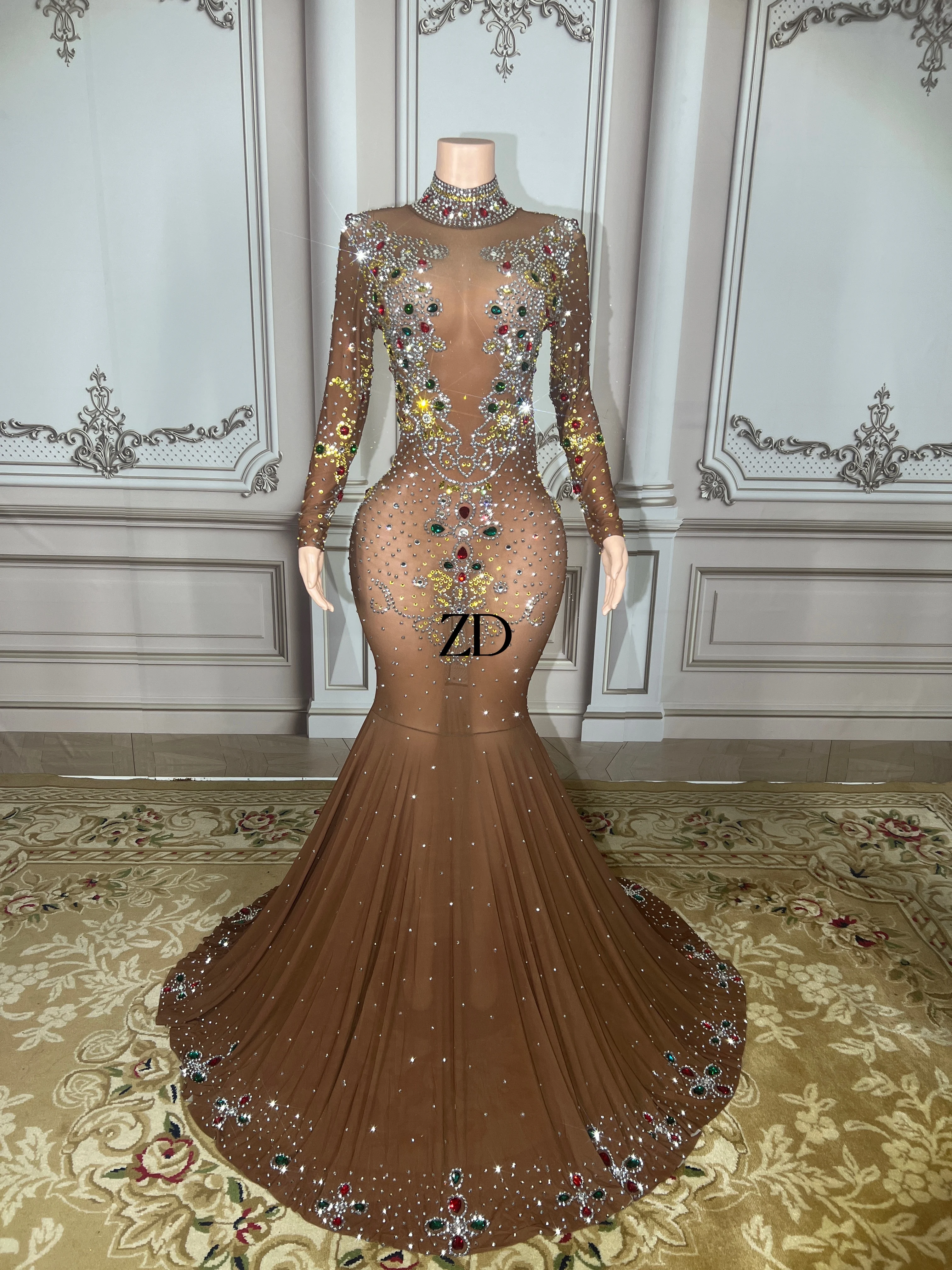 Elegant-Wedding-Party-Rhinestone-Mermaid-Dress-for-Women-Sexy-Evening ...