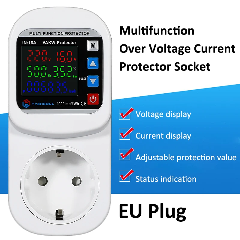 Multifunction Over Voltage Current Protector Socket 230V EU Plug ...