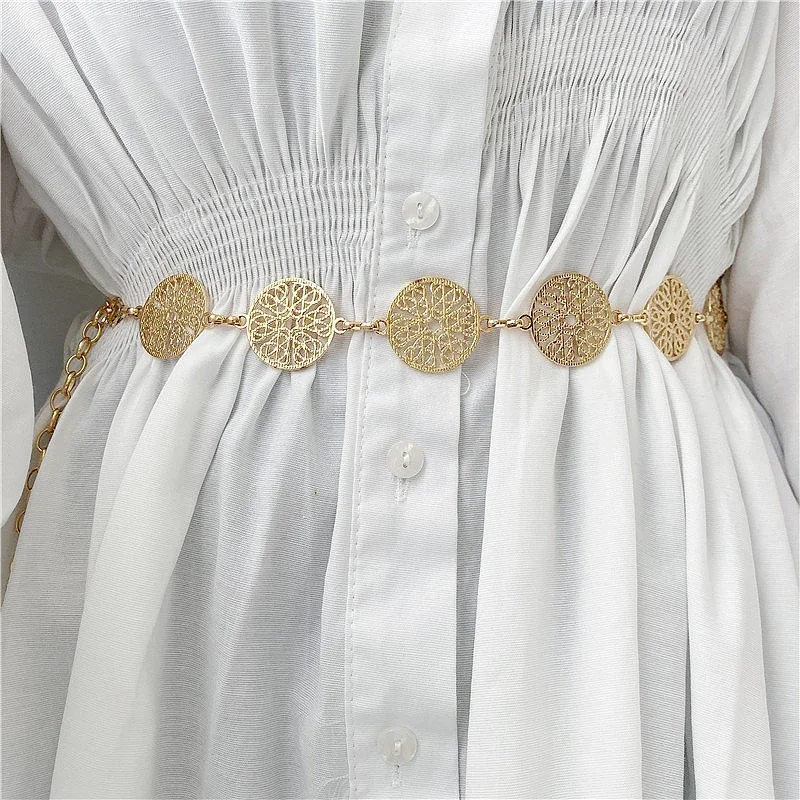 Elegant-Round-Metal-Belt-For-Women-Retro-Gold-Silver-Carved-Hollow-Out ...
