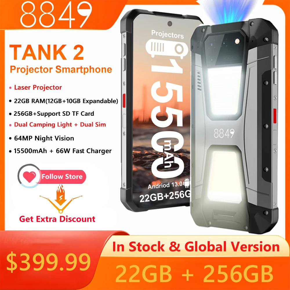 8849 Tank 2 Rugged by Unihertz Projector 22GB RAM 256GB ROM 108MP ...