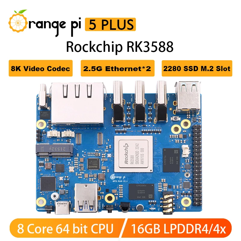 Orange Pi 5 Plus 16GB RK3588 2.5G Dual Ethernet Ports with PCIE Computer Run Android Ubuntu ...