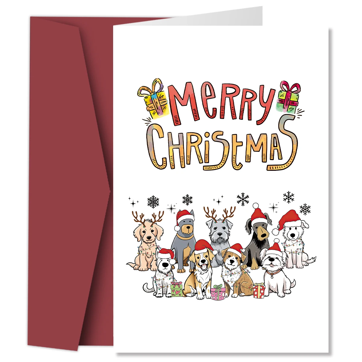 Festive-Christmas-Dogs-Greeting-Card-Cute-Puppy-with-Santa-Hat-Elk ...